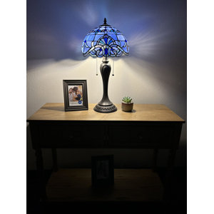 Fleur De Lis Living Flythe Table Lamp Blue Stained Glass LED Bulbs ...
