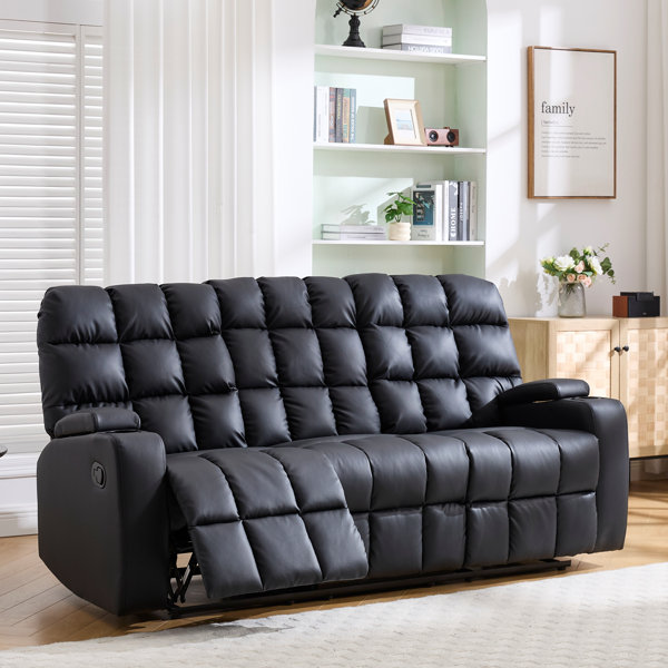 Ebern Designs Roddickton 76.4"W Modern 3-Seater Overstuffed Faux ...