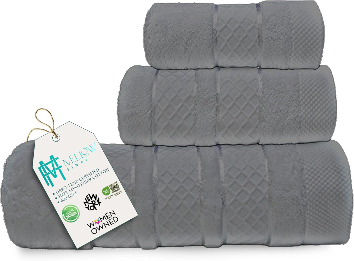 Mellow Fiber Long-Fiber Cotton 3 Piece Luxury Towel Set: Plush ...