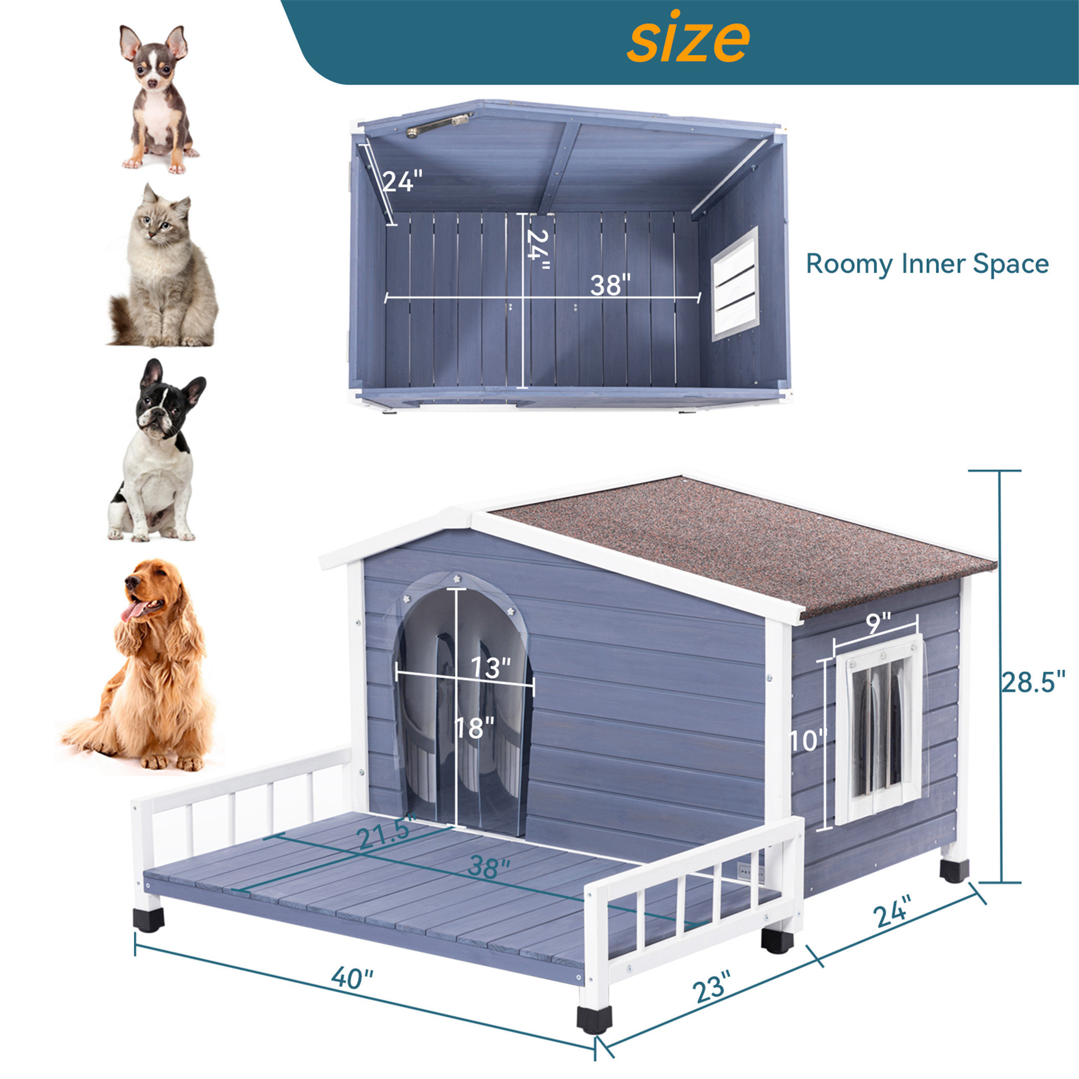 Archie & Oscar™ Large Wooden Dog House with Terrace and Waterproof Roof ...