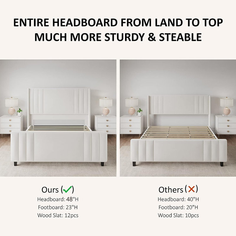 Latitude Run® Tole Velvet Upholstered Platform Bed with Vertical ...