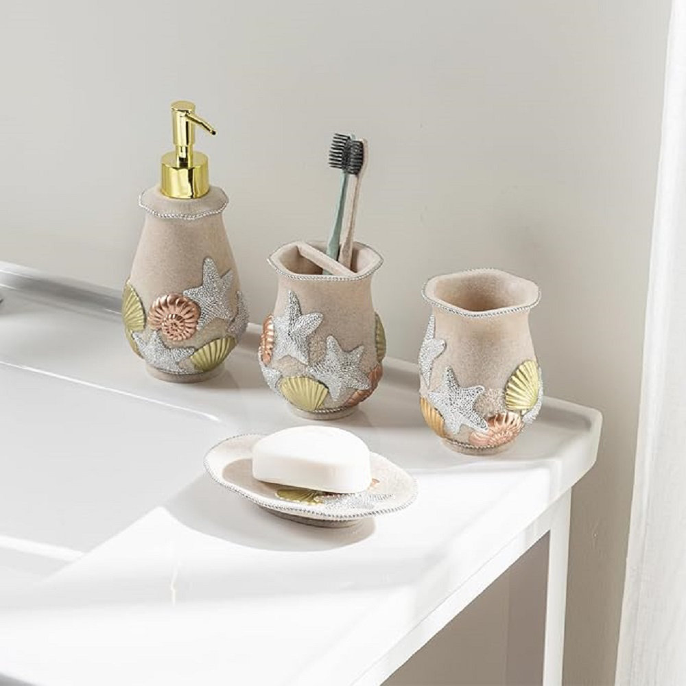 Beachcrest Home 4 Piece Coastal Cape Cod Bathroom Accessories Set ...