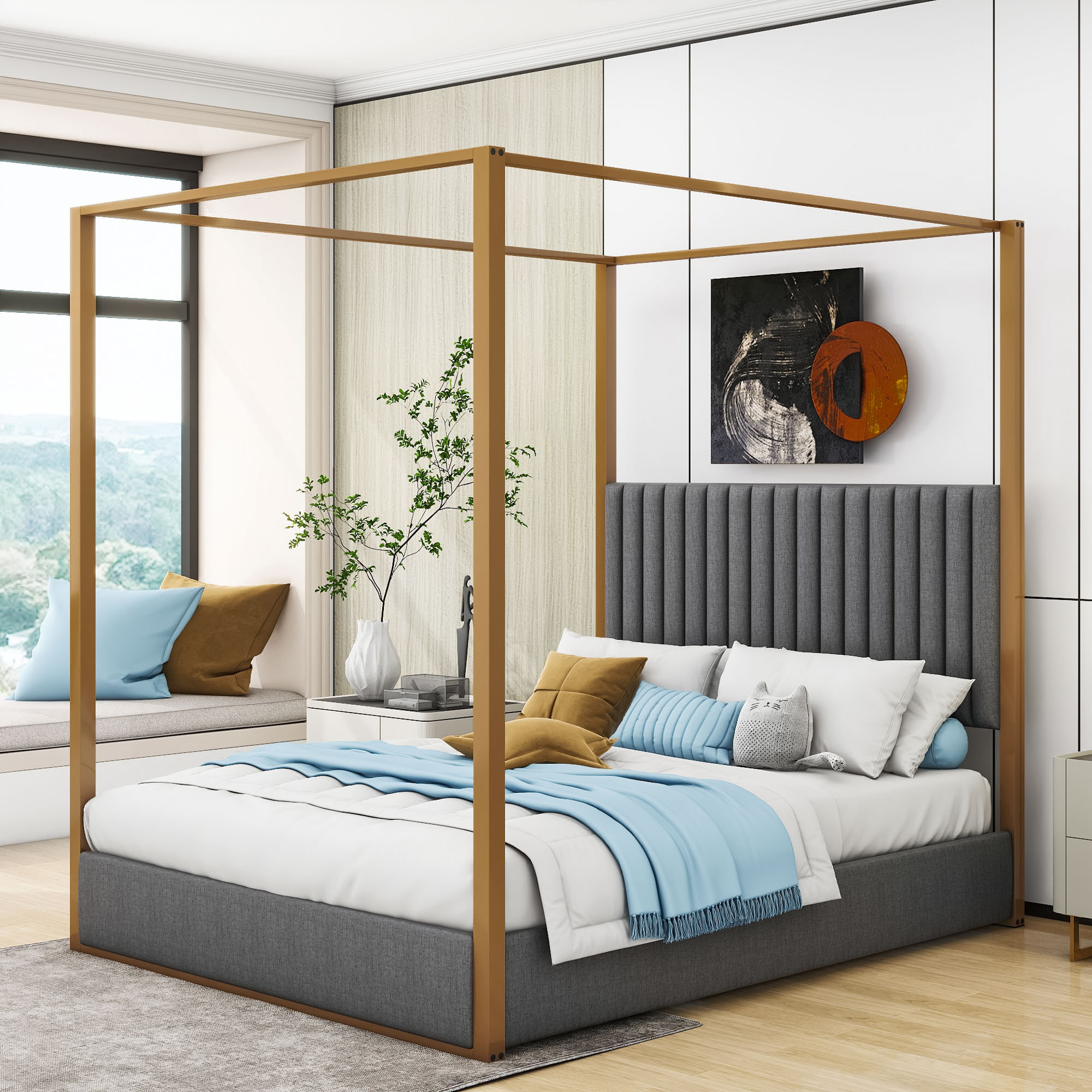 Everly Quinn Shamair Queen Upholstery Canopy Platform Bed - Wayfair Canada