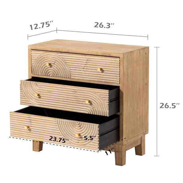 Loon Peak® Fayola Rustic Farmhouse Three Drawer Dresser, Mid Century 3 ...