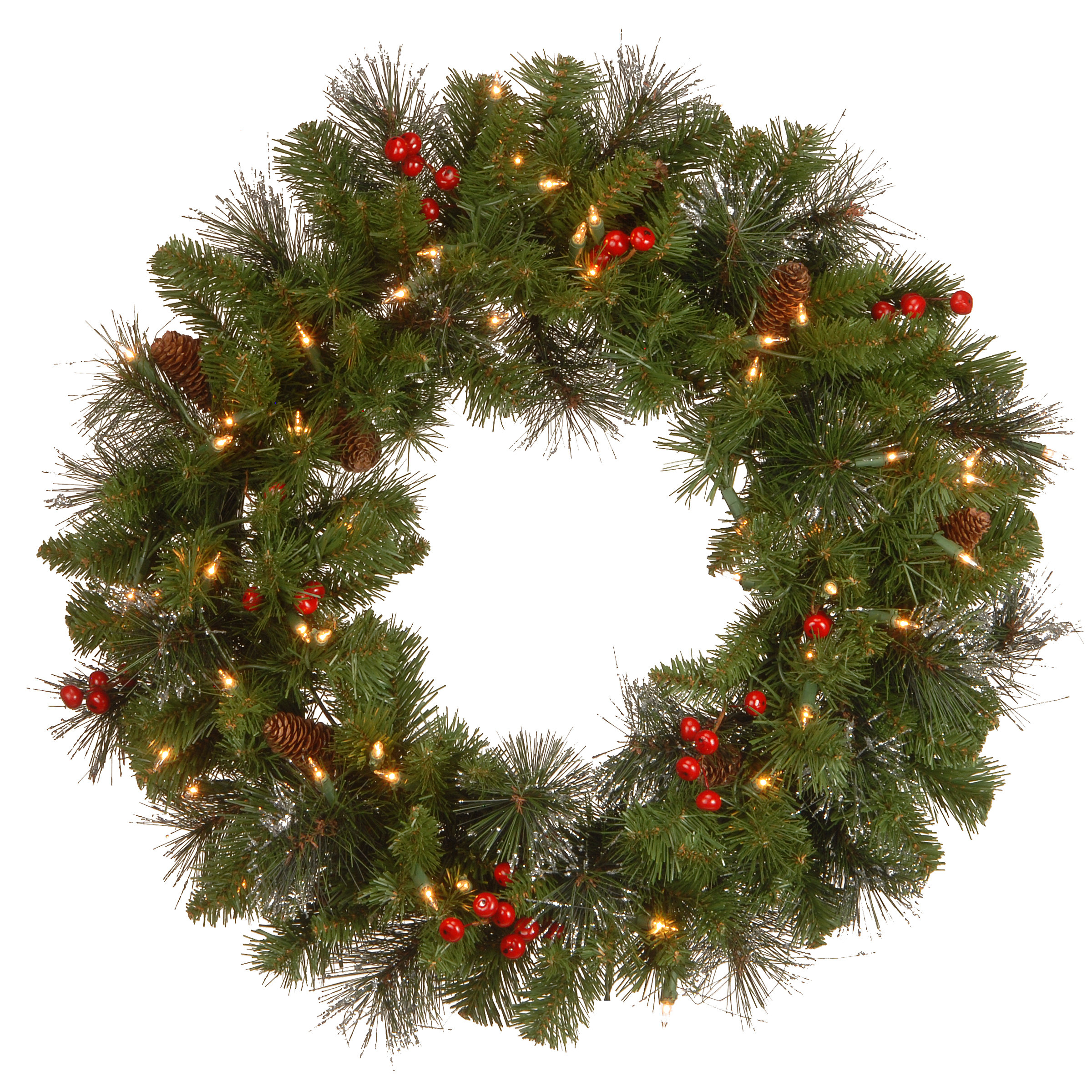 The Holiday Aisle® Crestwood Spruce Wreath with Clear Lights & Reviews ...