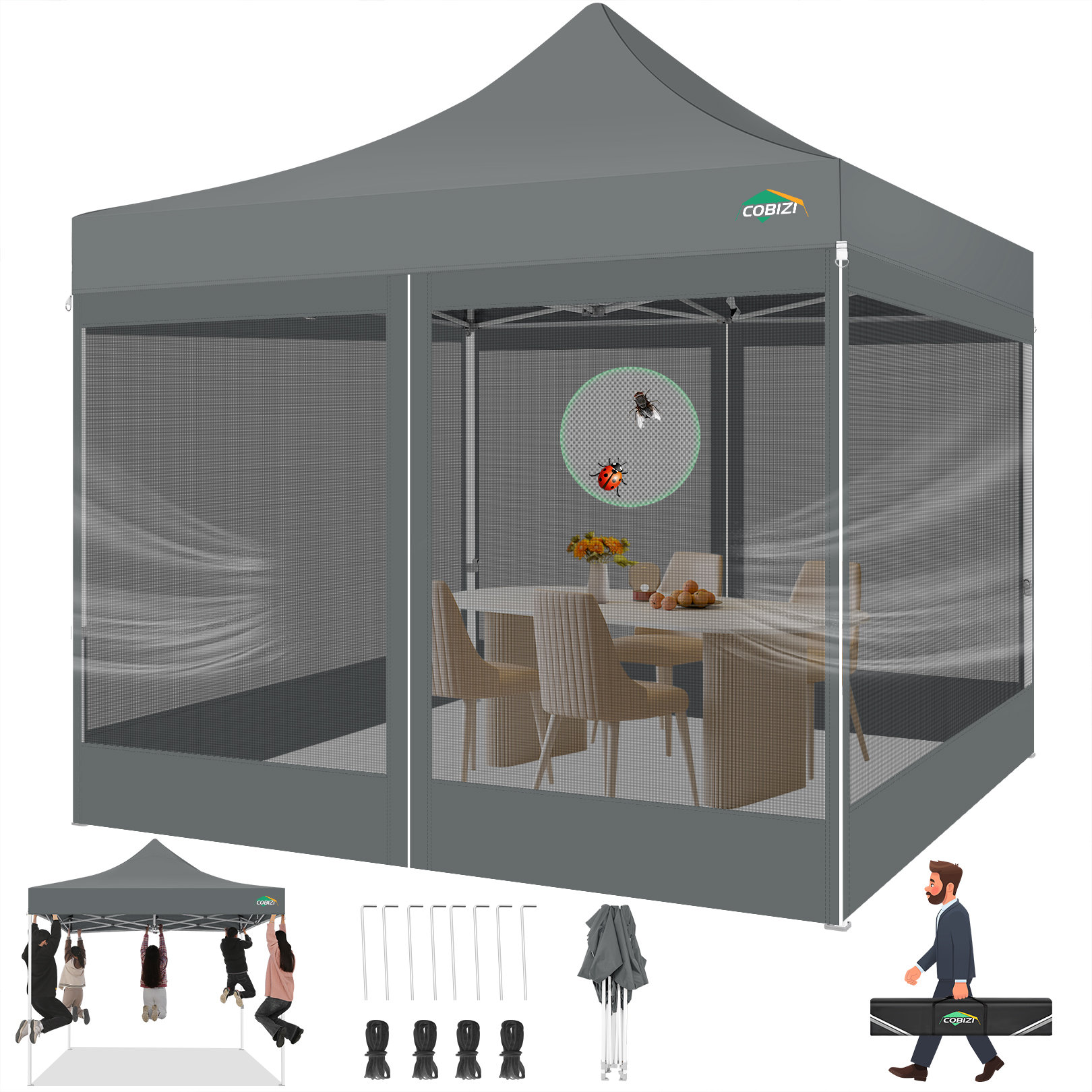 Cobizi Heavy Duty Canopy Tent, Pop up Gazebo with Netting Screened ...