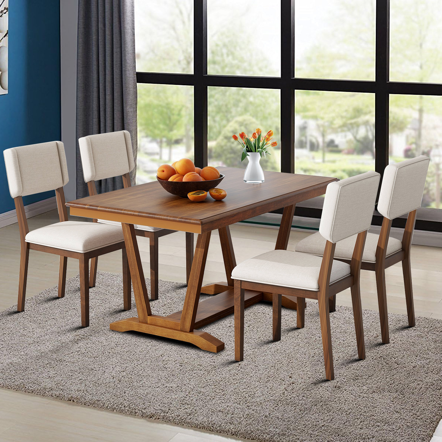 Red Barrel Studio® Kieya Rustic 5 - Piece Pedestal Dining Set with ...