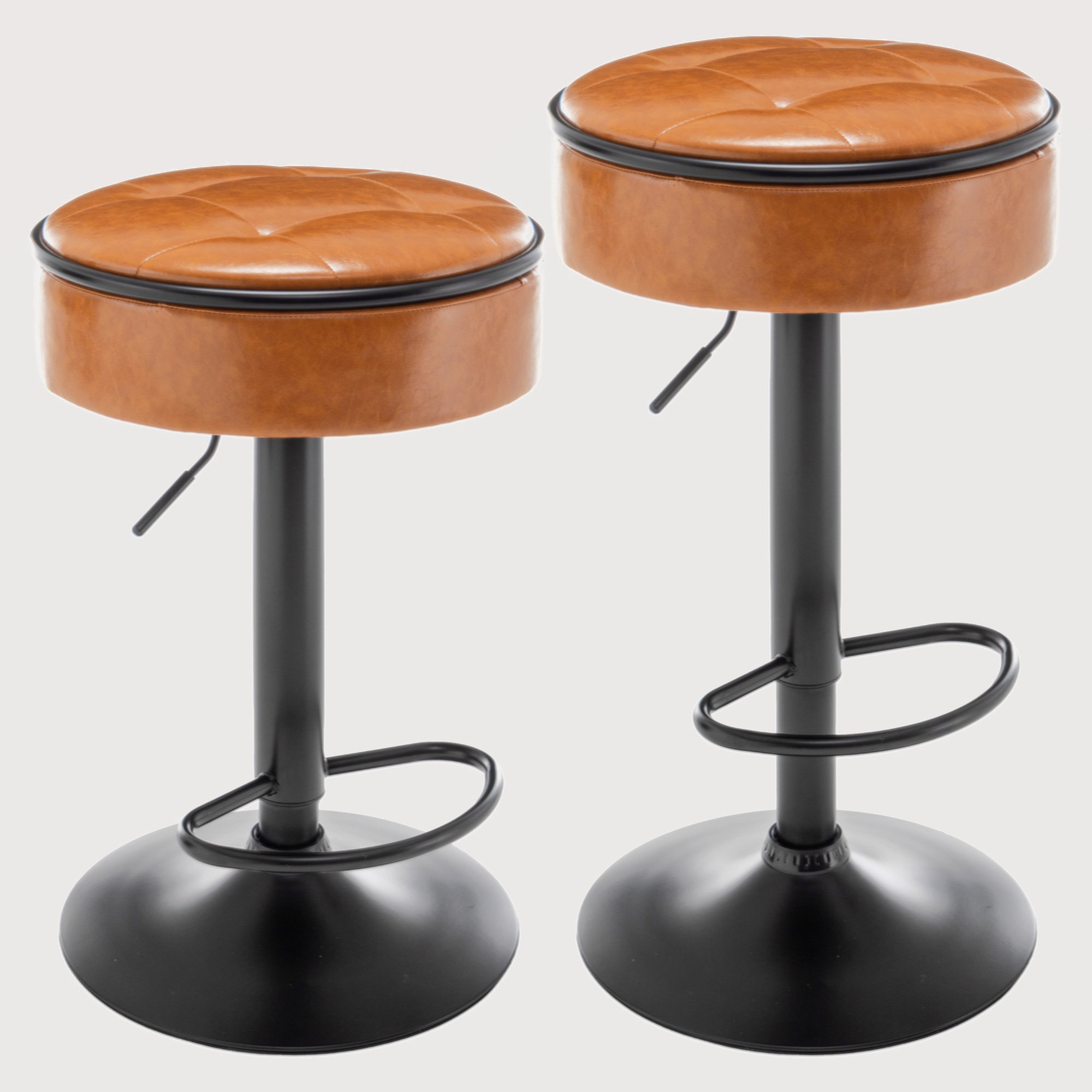 Mercer41 Round Storage Bar Stool Set Of 2,Faux Leather Height ...