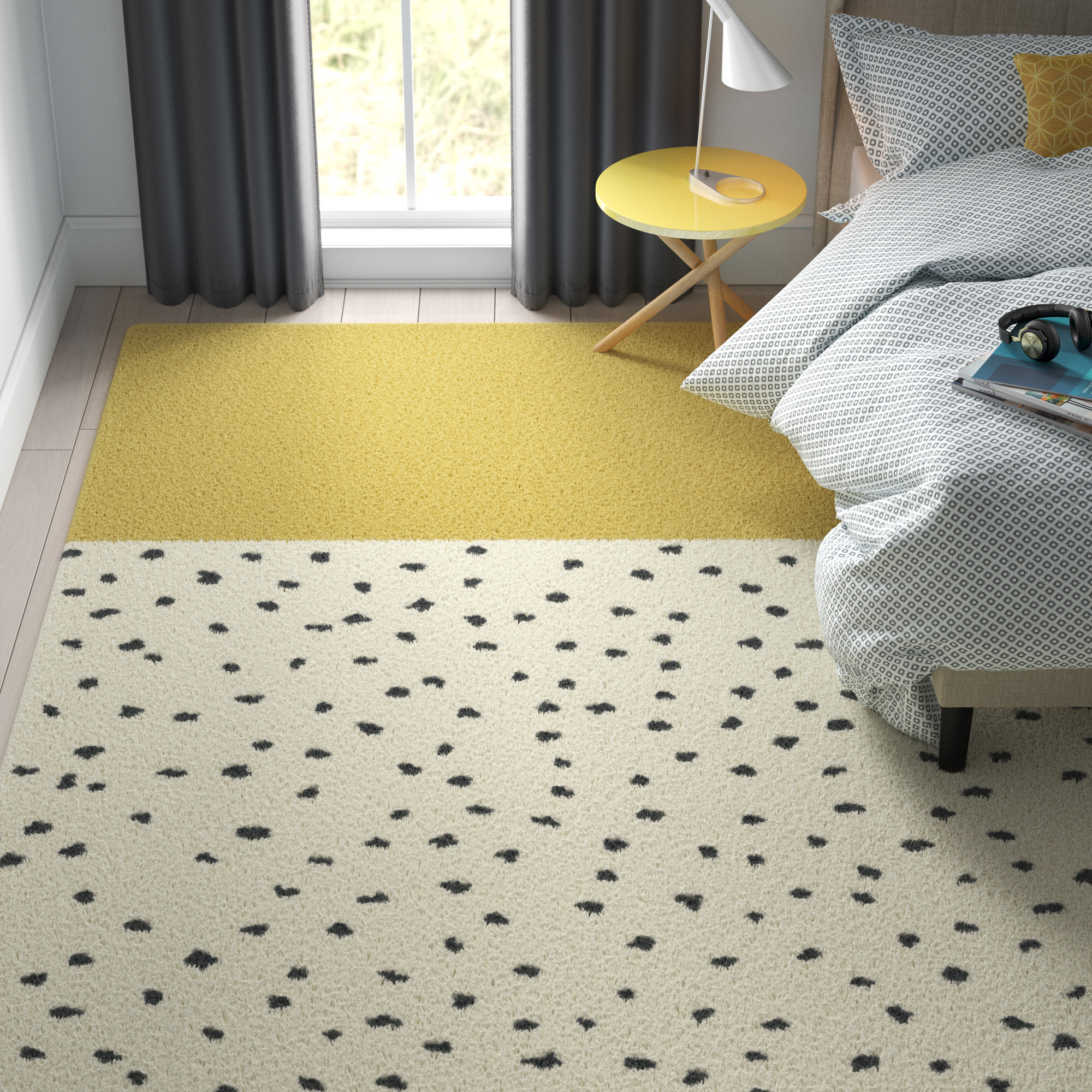 Wade Logan® Arnoldine Gold/Black/Cream Contemporary Dot Shag Area Rug ...