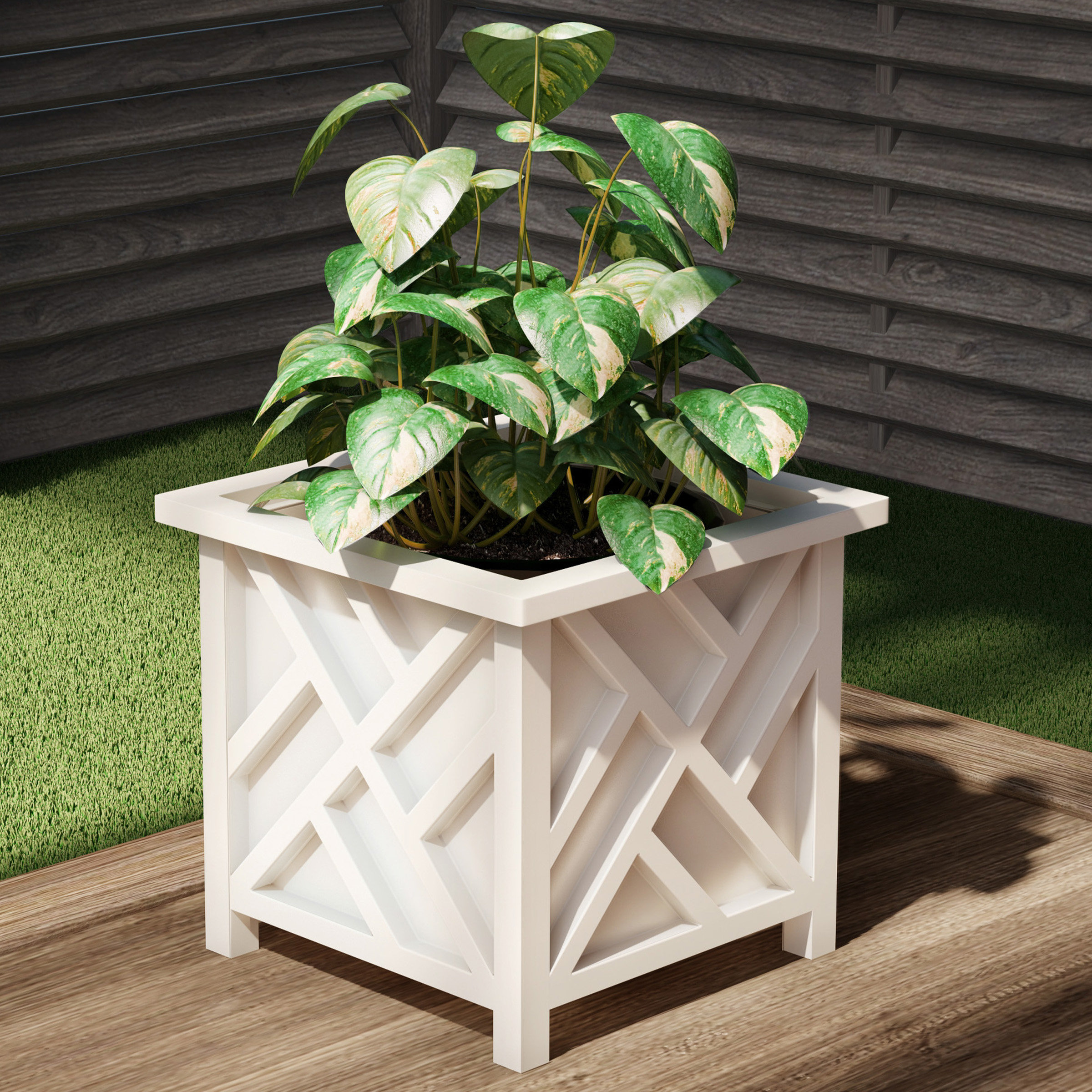 Pure Garden Lattice Planter Box - 14.75-Inch-Square Decorative Flower ...