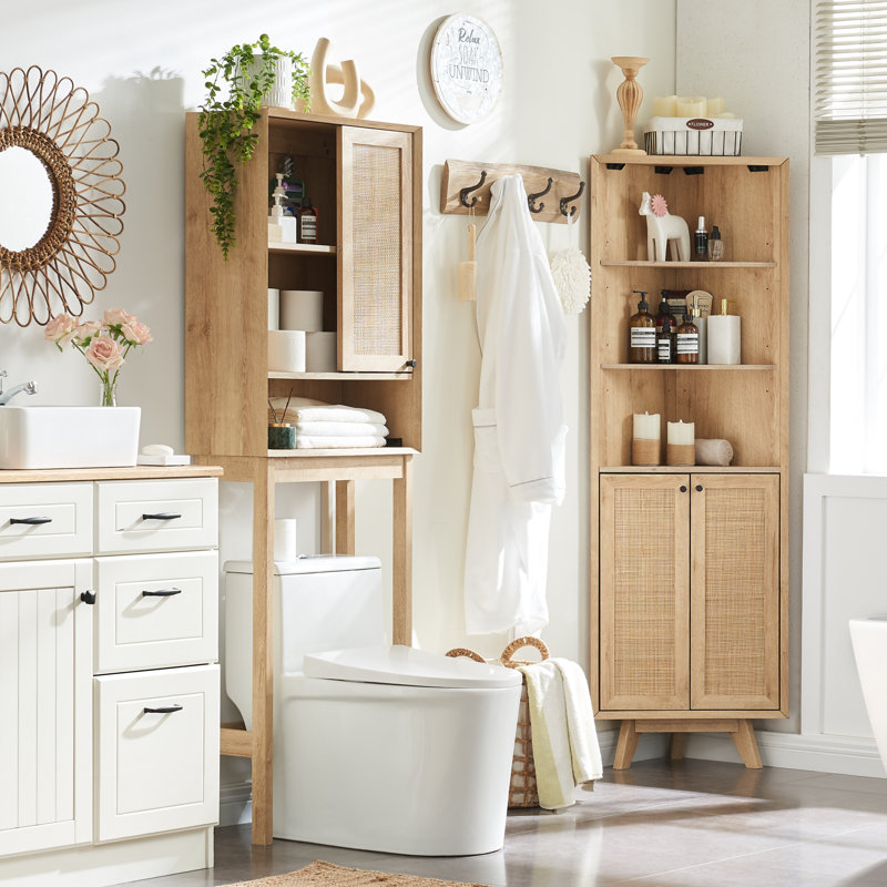 Rebrilliant Nazir Freestanding Over-the-Toilet Storage, Natural Rattan ...