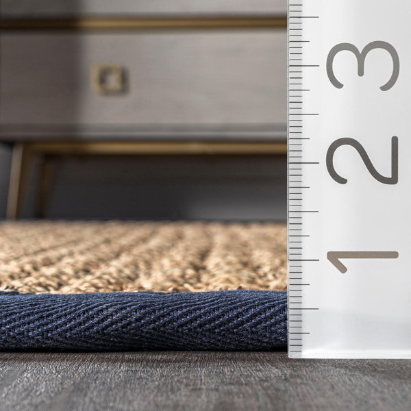 Bay Isle Home Berke Checkered Weave Seagrass Indoor/Outdoor Navy Border ...