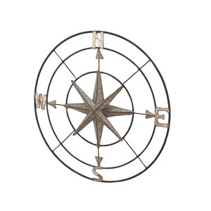 Breakwater Bay Metal Indoor Outdoor Compass Home Gray Wall Decor with ...