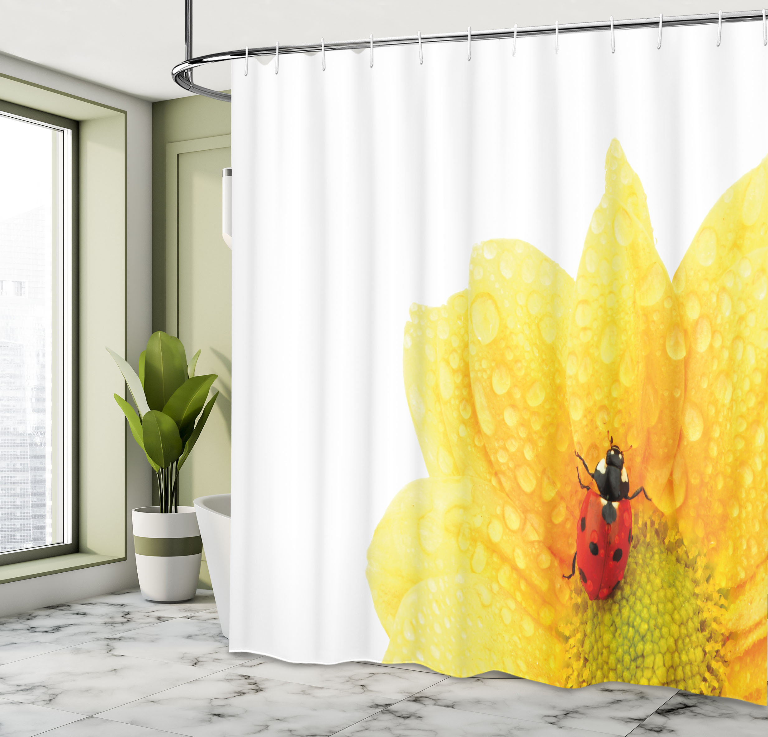East Urban Home Yellow Flower Shower Curtain Ladybug Yellow Vermilion ...