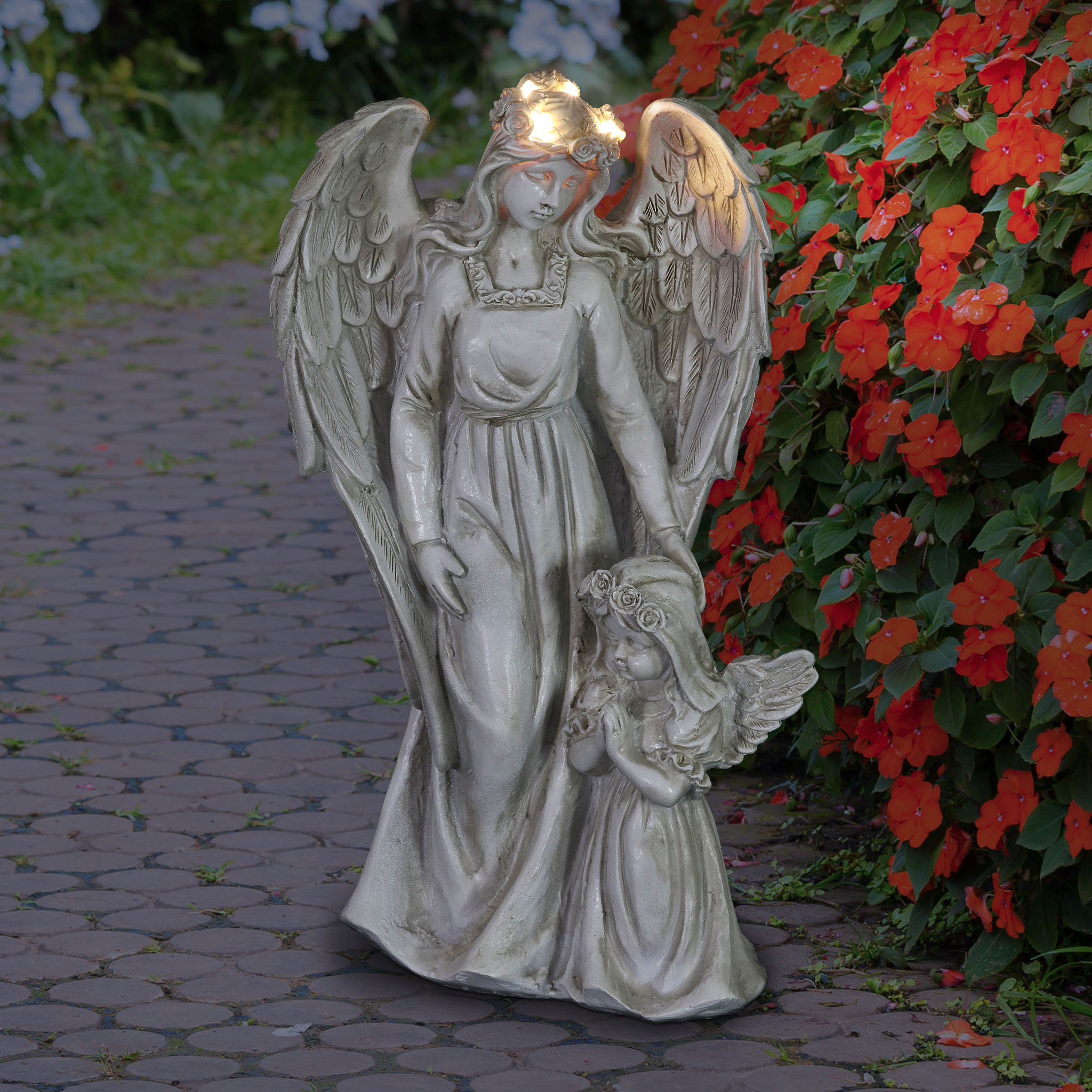 Exhart Angel and Little Girl Angel Resin Garden Statue with LED Halo on ...