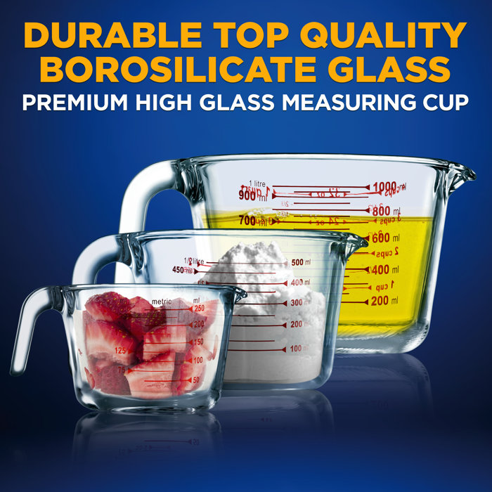 NutriChef 3 -Piece Glass Measuring Cup Set & Reviews | Wayfair