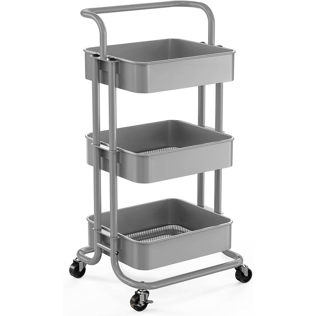 Dardol 3 Tier Mesh Utility Cart, Rolling Metal Organization Cart With ...