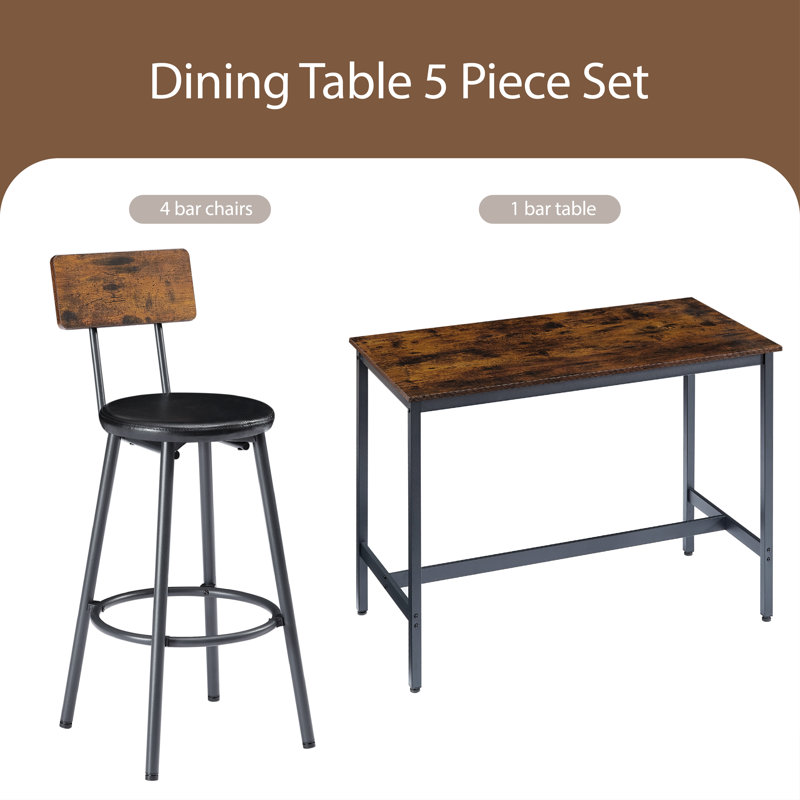 17 Stories Pub High Dining Table 5 Piece Set, Industrial Style Pub ...