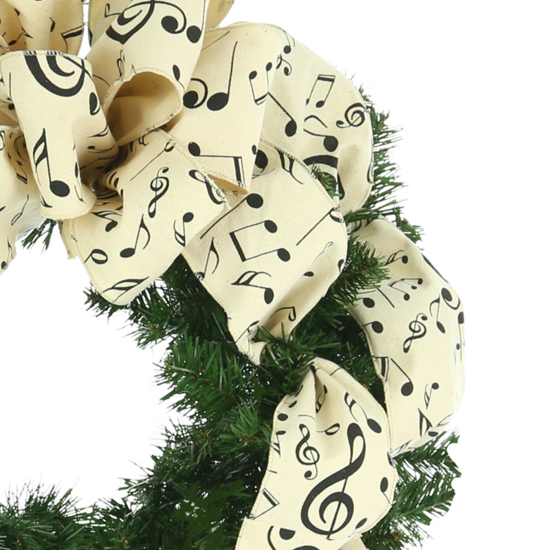Primrue Evergreen Wreath with Cream Music Note Ribbon | Wayfair