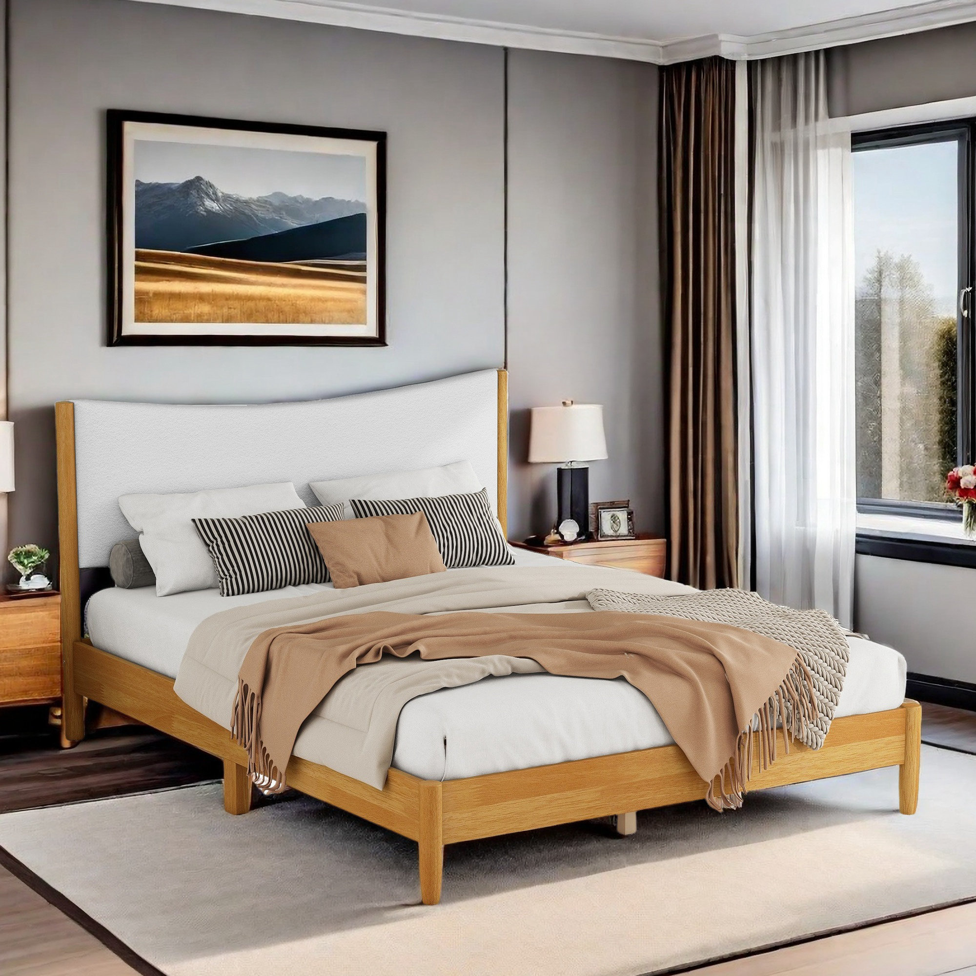 Latitude Run® Obira Wooden Bed with Rattan Headboard and Exquisite ...