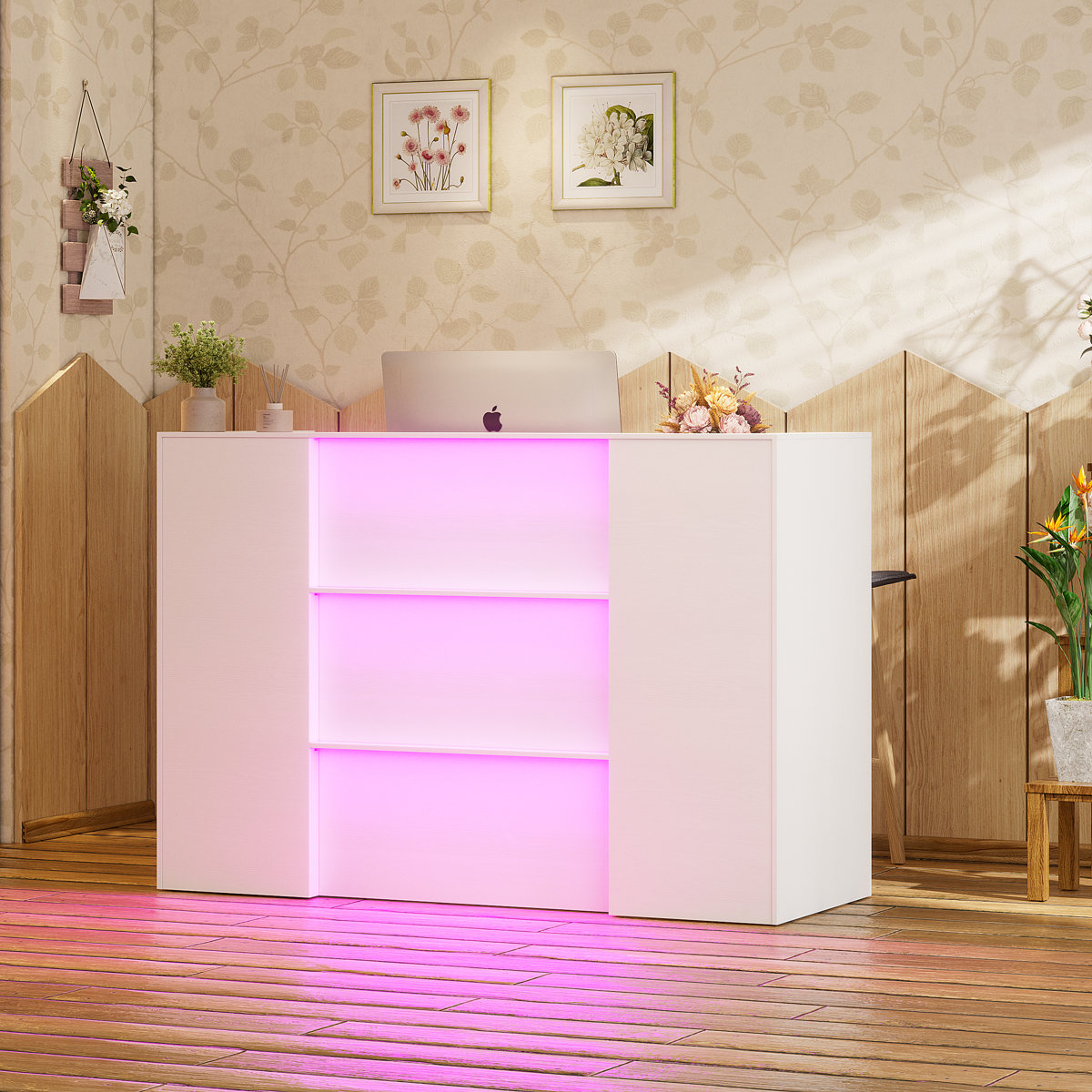 Wrought Studio 63 Inches Reception Desk, Front Desk With Rgb Led Lights ...