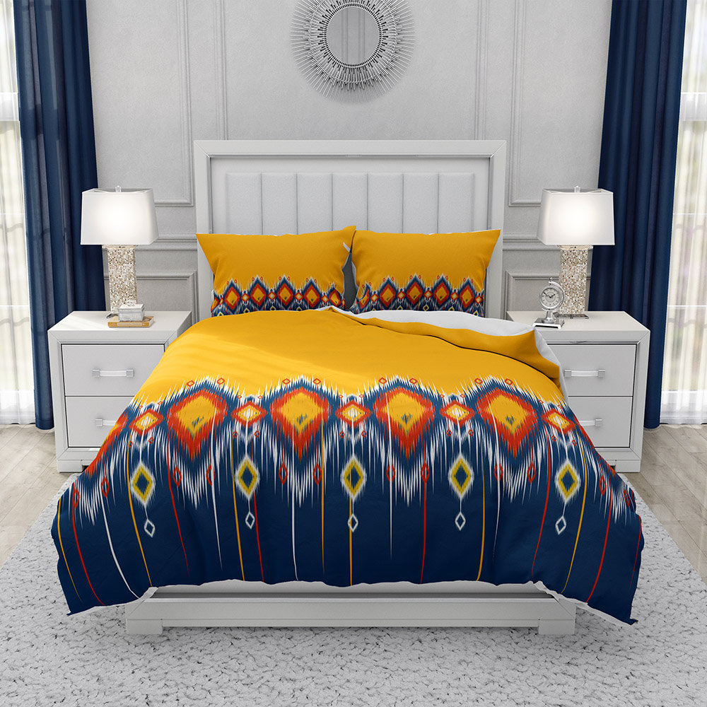 Folk N Funky Yellow, Blue Microfiber 3 Piece Duvet Cover Set | Wayfair