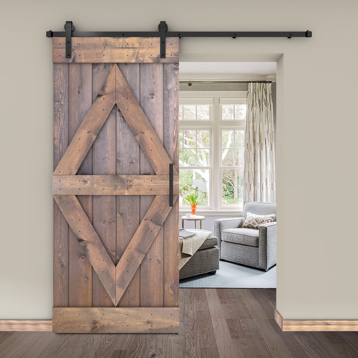 JM HOME Solid Knotty Pine Wood Interior Sliding Barn Wood Door With ...