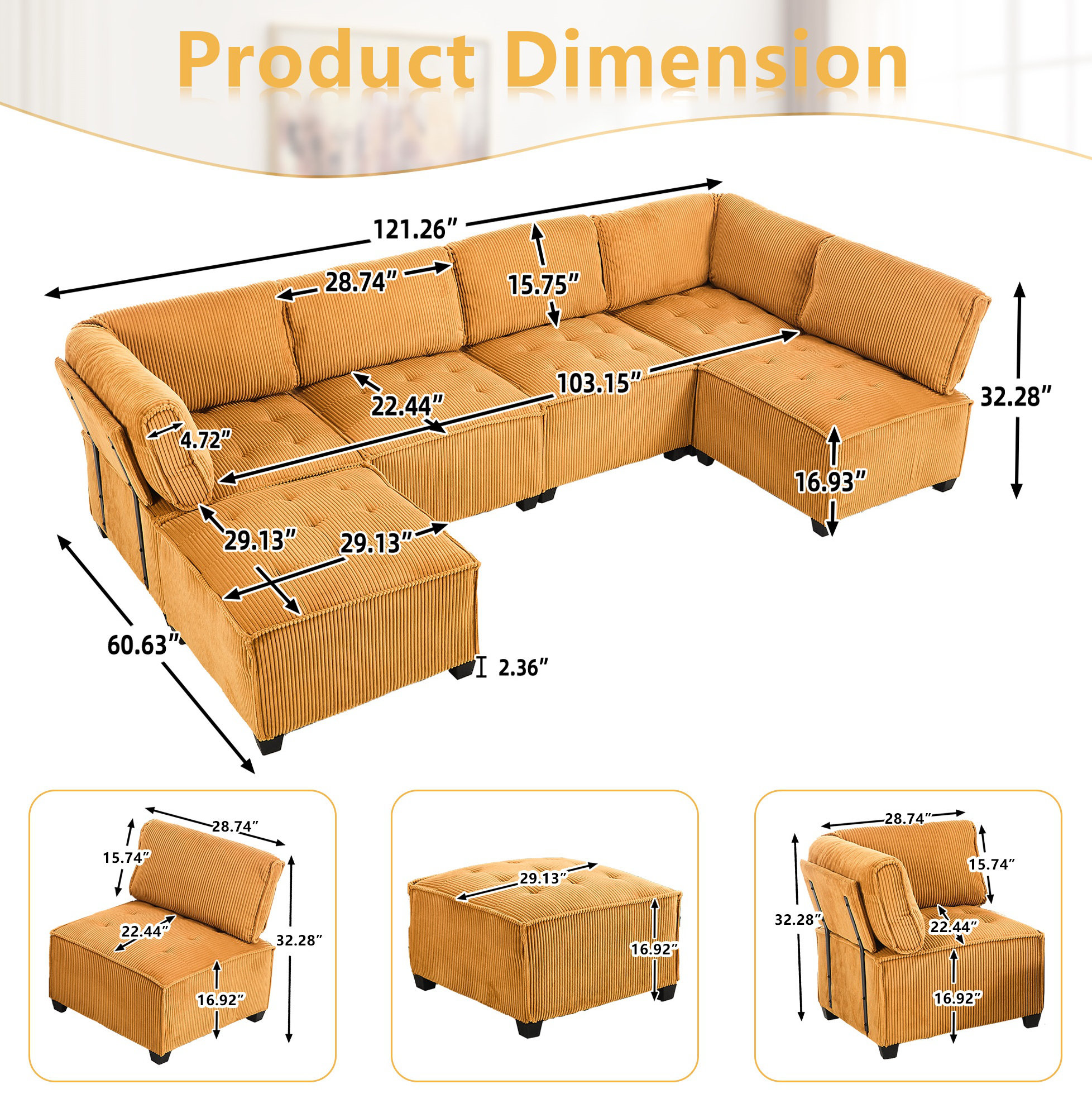 Latitude Run® Sectional Sofa U Shaped Modular Couch with Reversible ...