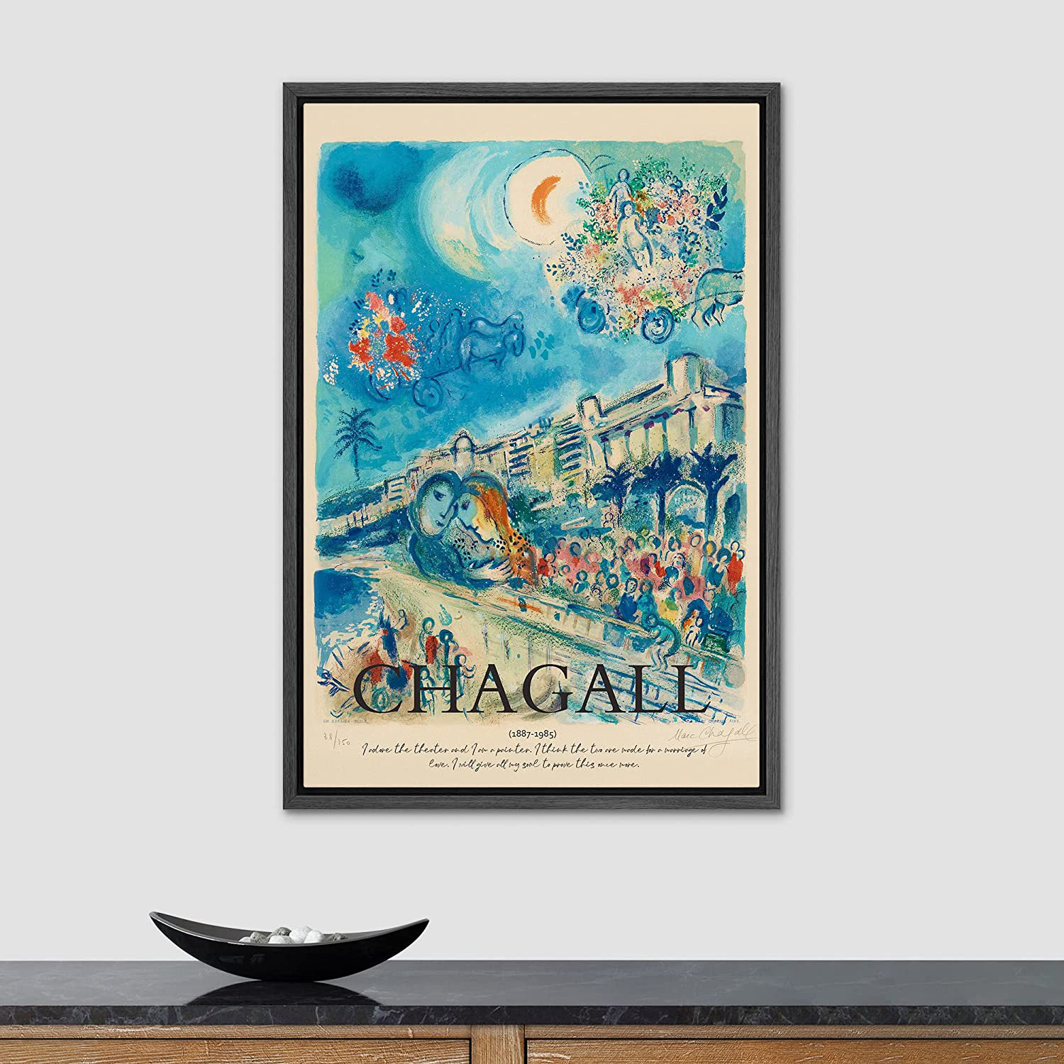 SIGNLEADER Framed Canvas Print Wall Art Chagall Crescent Moon Pastel ...