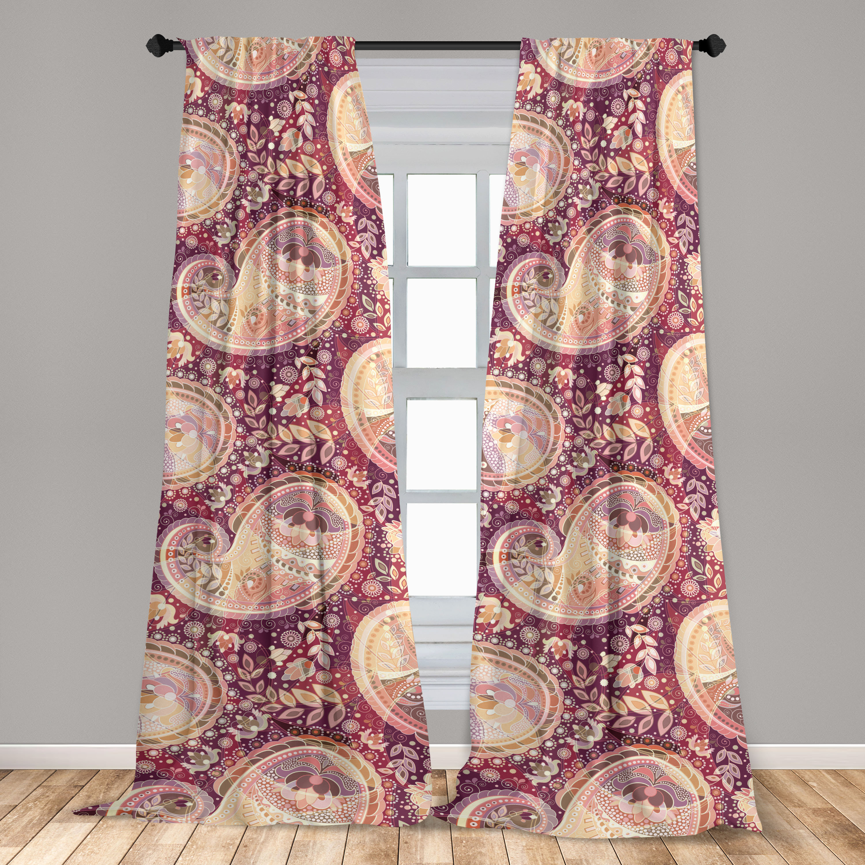 East Urban Home Paisley Curtains Modern Leafy Floral Motif Pair of ...