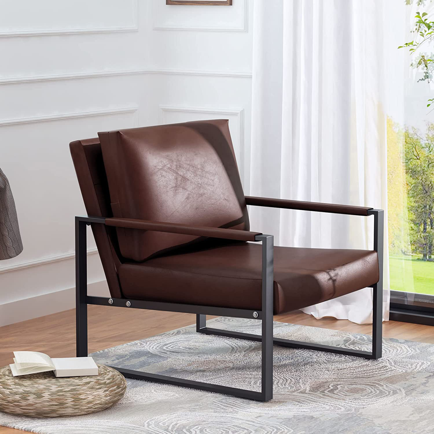 Faux leather & metal accent chair store