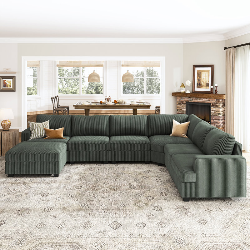 Hokku Designs Maureece U Shaped Corduroy Sectional Modular Sofa With ...