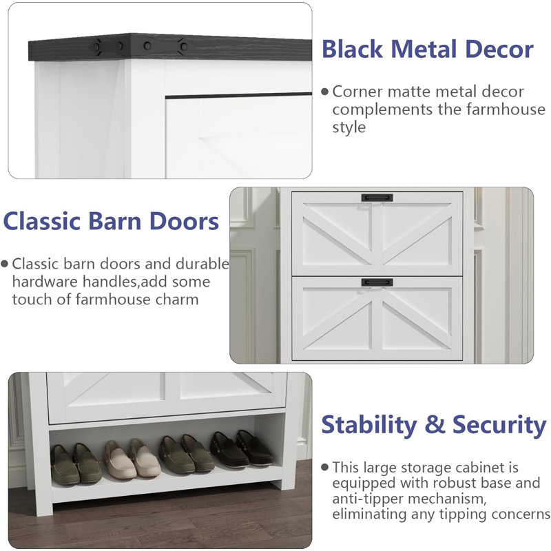 Gracie Oaks Farmhouse Shoe Cabinet, Free Standing Tipping Bucket Shoe ...