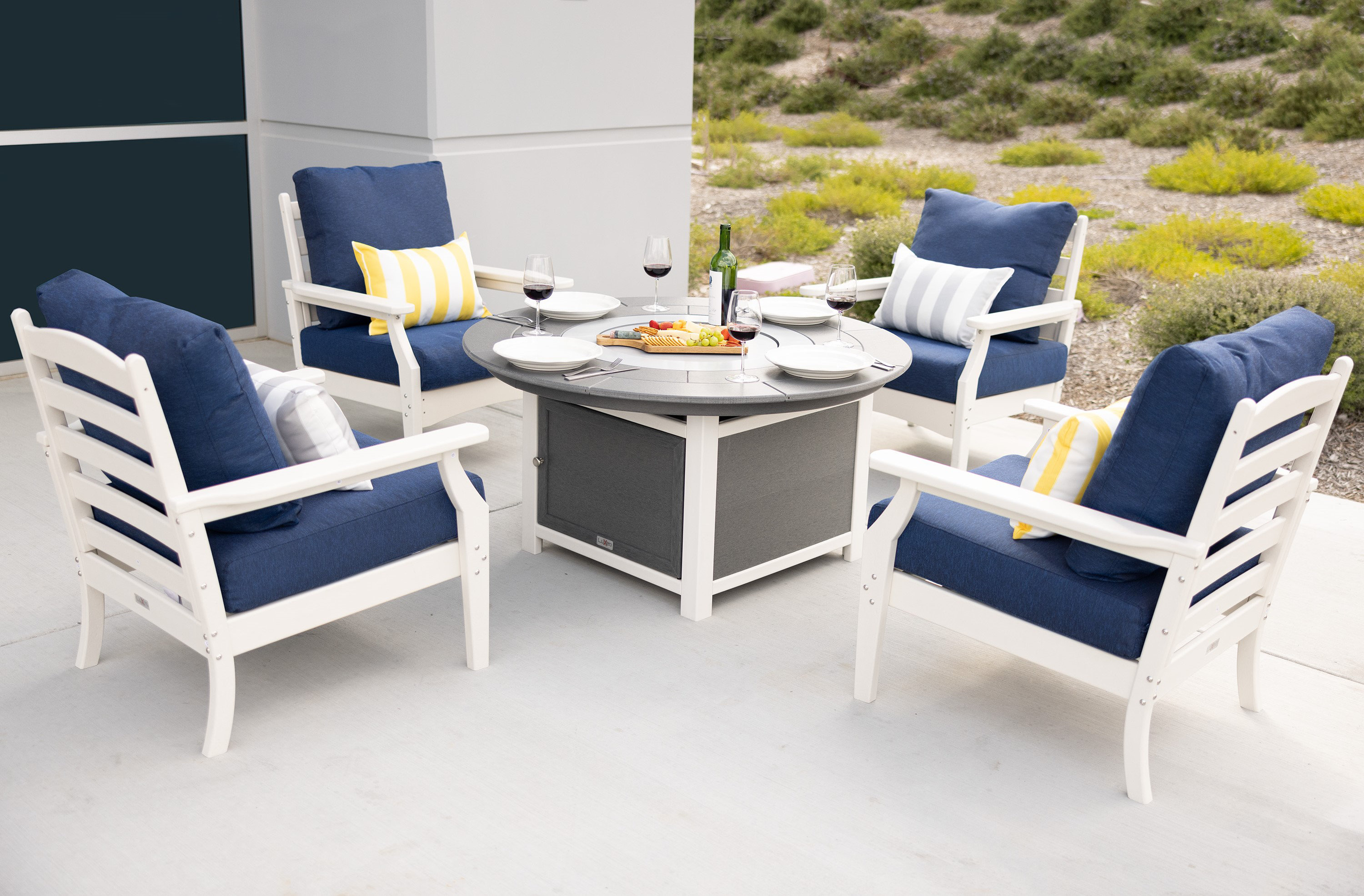 LuXeo Vail 48" Round Two-Tone Fire Pit Table with 4 Aspen Deep Seating ...