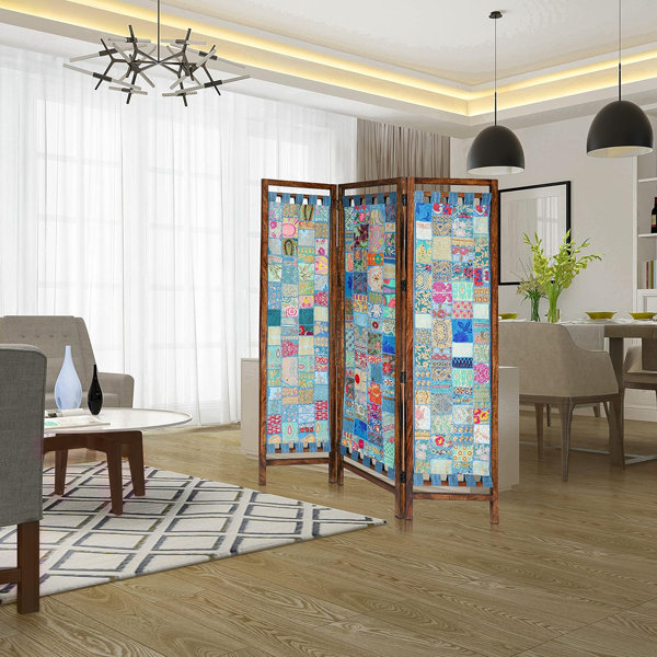 Hokku Designs Room Divider Wood Floor Screen Partition - Sari Patchwork ...
