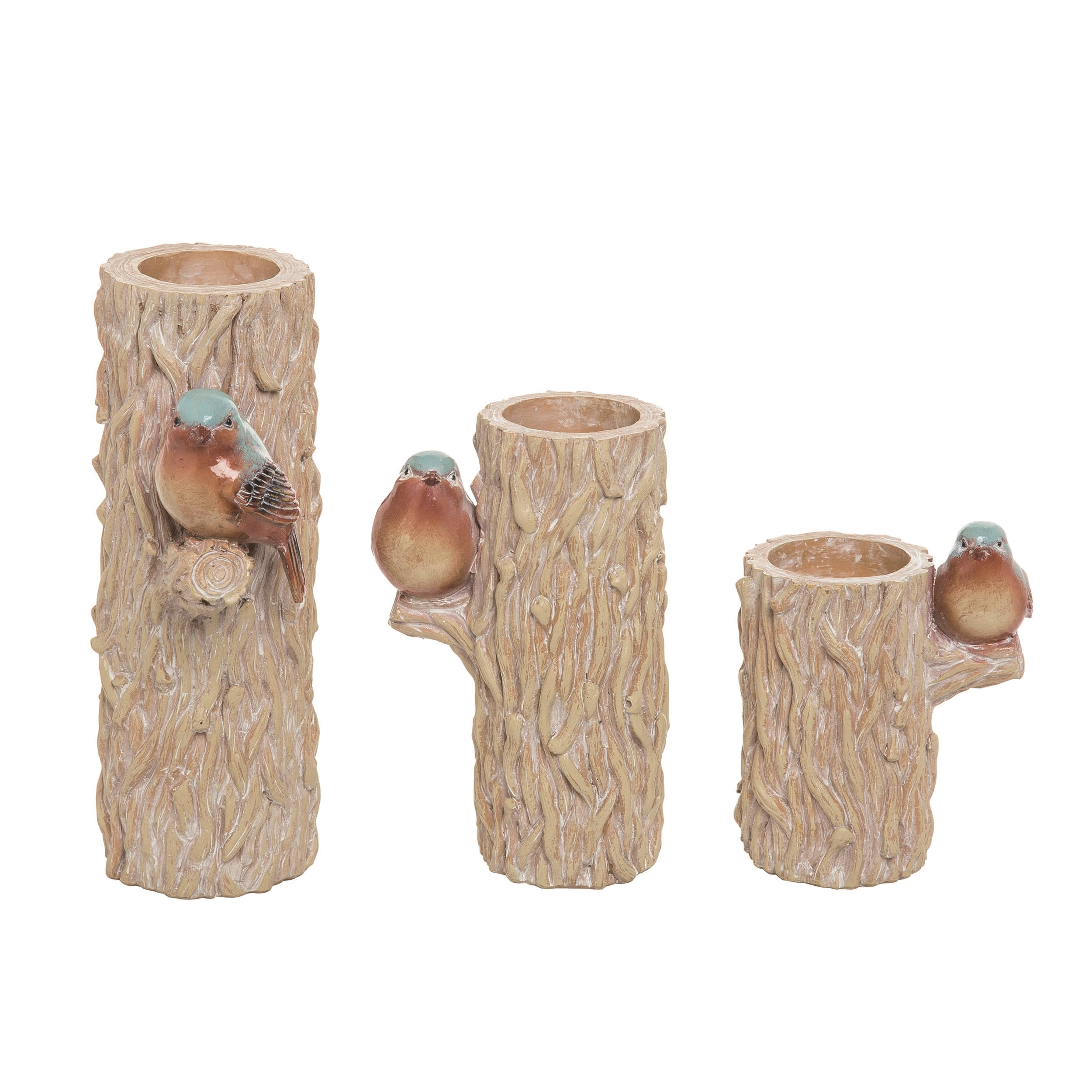 Lark Manor™ Resin 8 in. Brown Spring Bird Tree Pilar Candle Holder Set ...