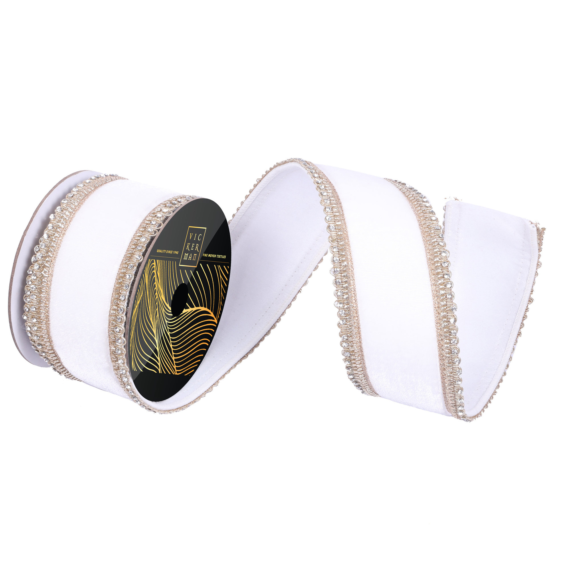 Rosdorf Park 2.5" x 10yd Champagne Velvet Jewel Scallop Wired Ribbon ...