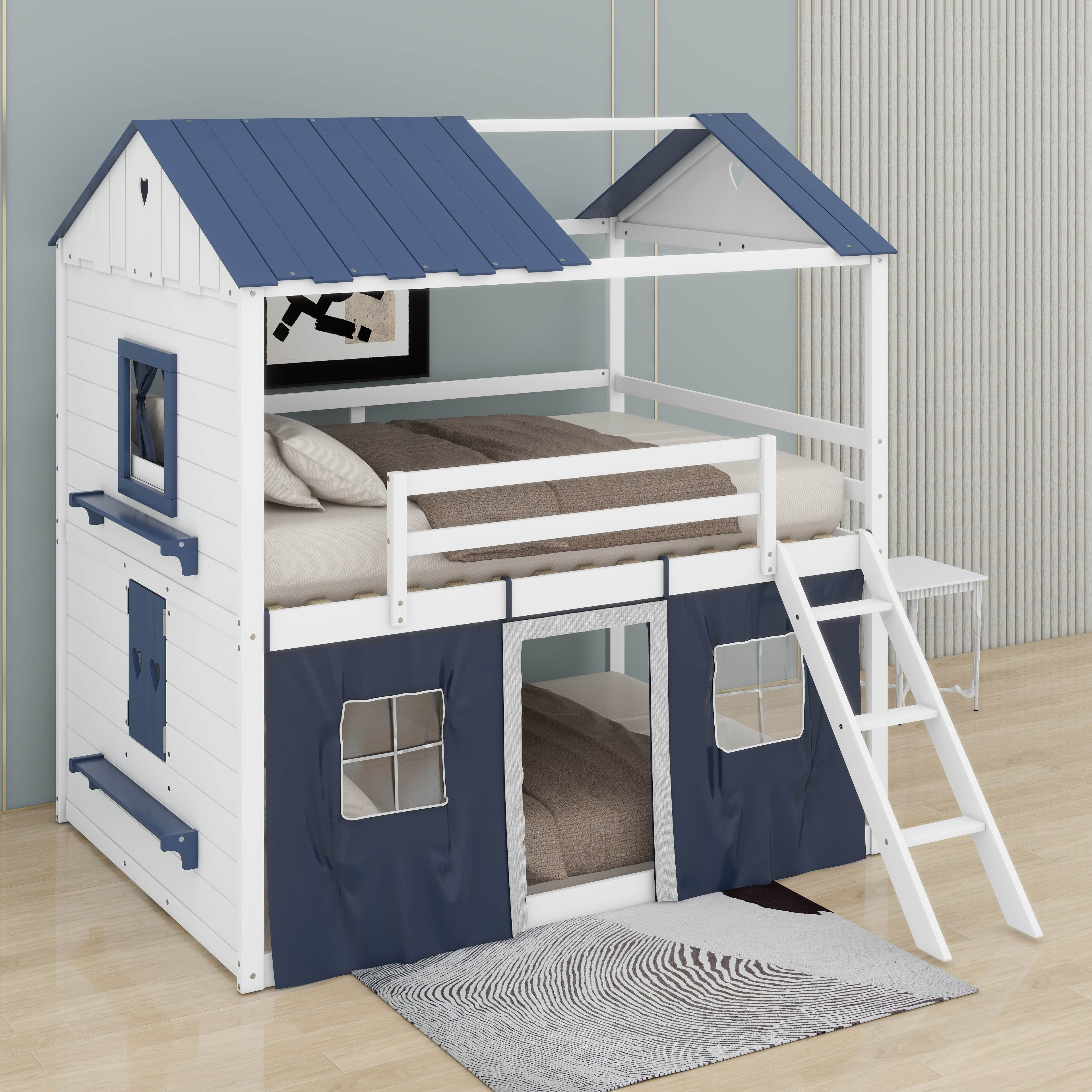 Ophelia & Co. Full Bunk Wood House Bed With Elegant Windows | Wayfair