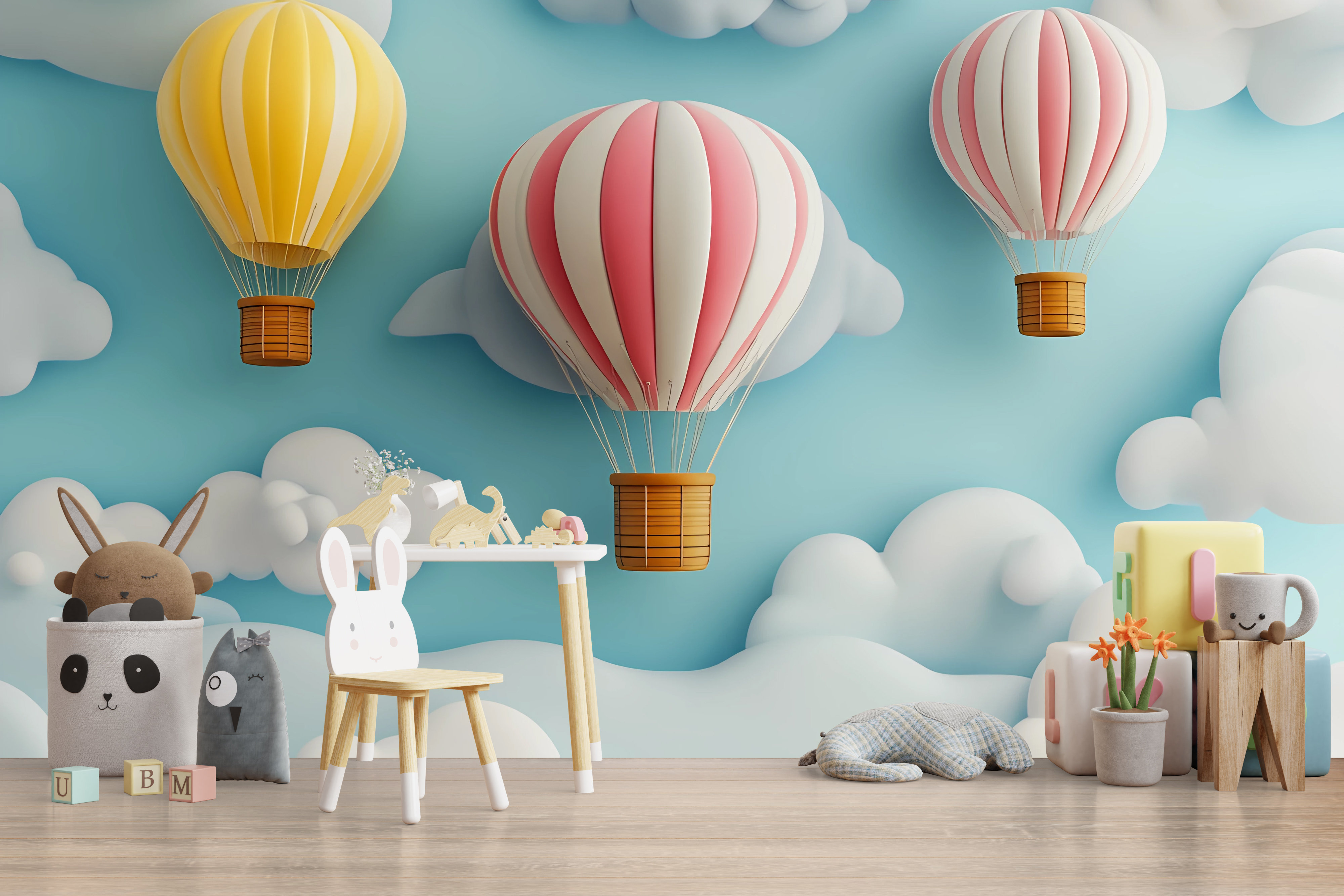 Isabelle & Max™ Hot Air Balloon Wallpaper – Cute 3D Cartoon Sky Design ...