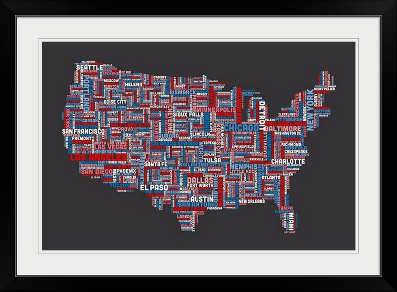 Ebern Designs Francy 'United States Cities Map' by Abarca Textual Art ...
