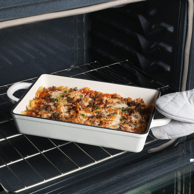 Crock-Pot Artisan 13" Enameled Cast Iron Lasagna Pan, Matte Linen White ...