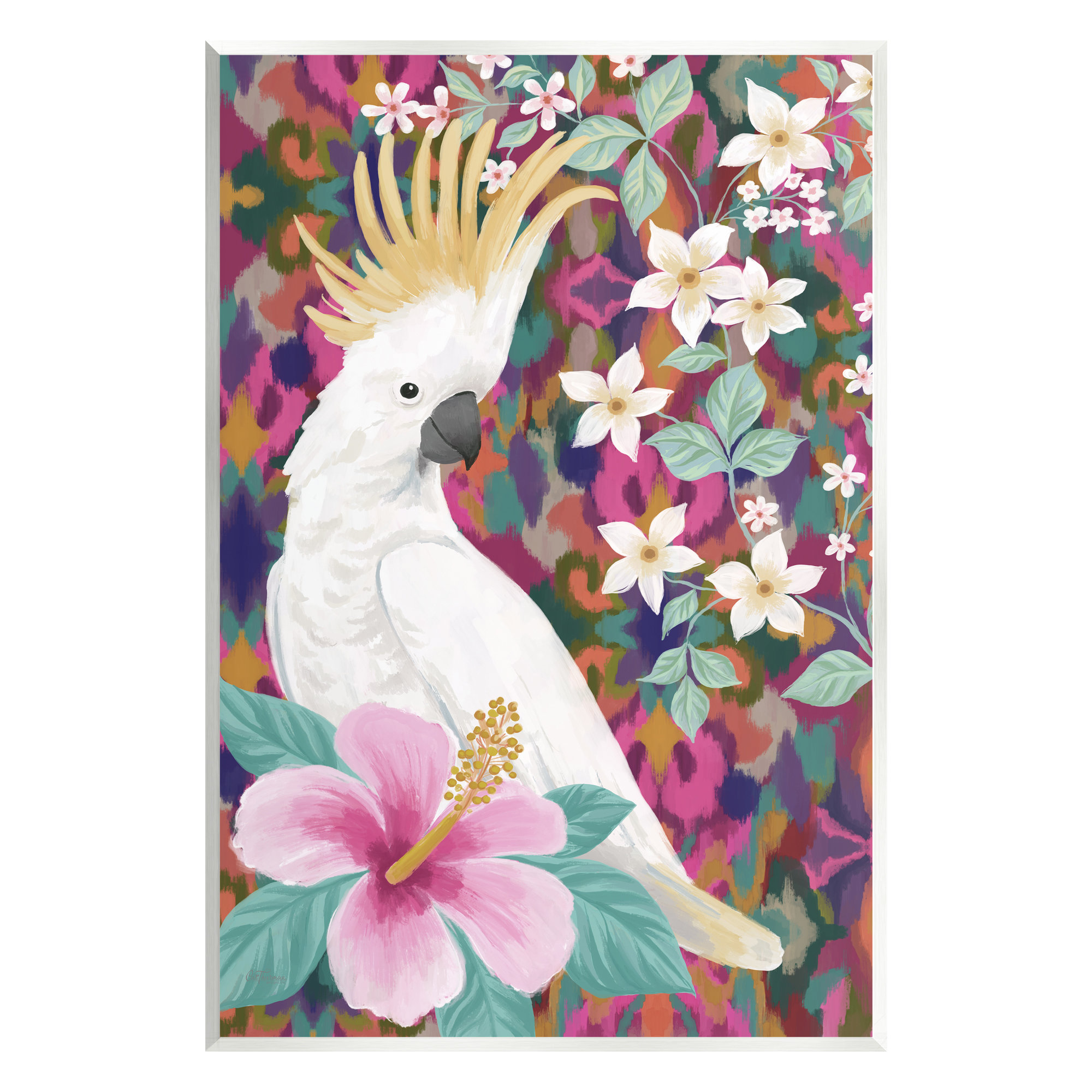 Stupell Industries Ba-376-Wood Cockatoo With Floral Hibiscus On Canvas ...