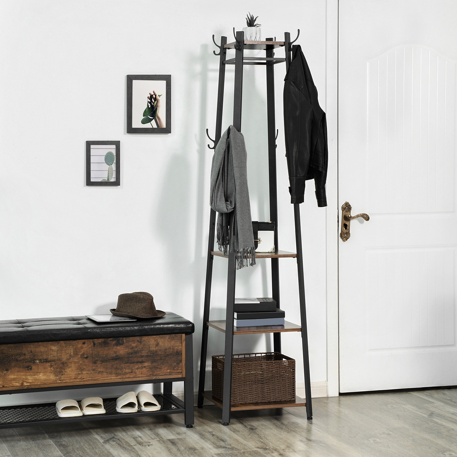 Union Rustic Clary Metal 8 - Hook Freestanding Coat Rack with Storage ...