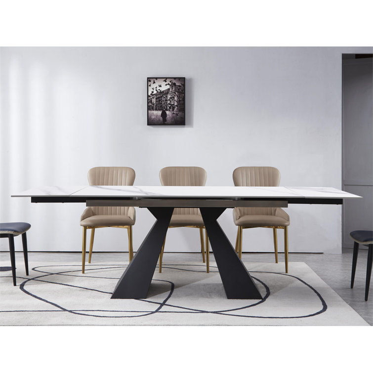 Modern Extendable Dining Table, Maximum Expanded 79", Antique White ...