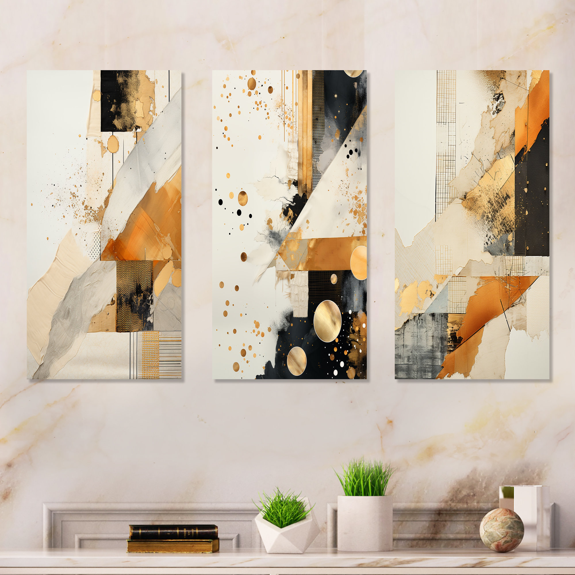Design Art Gold And Grey Sunset Collage II - Abstract Collages Metal ...
