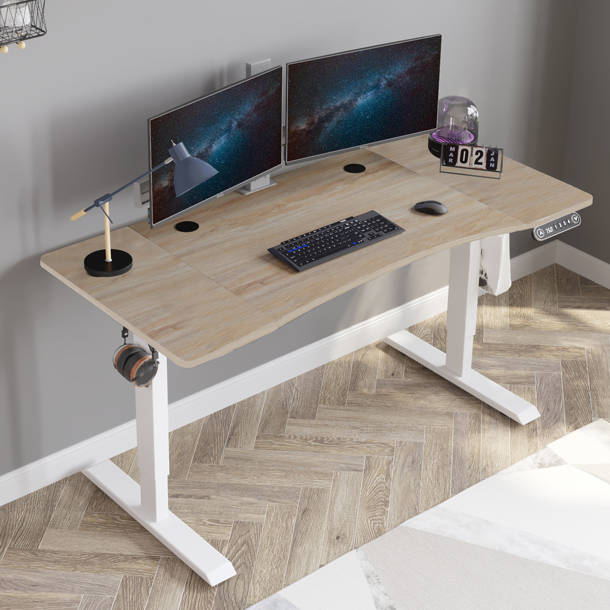 17 Stories Daiah Ergonomic Curved Height Adjustable Standing Desk ...