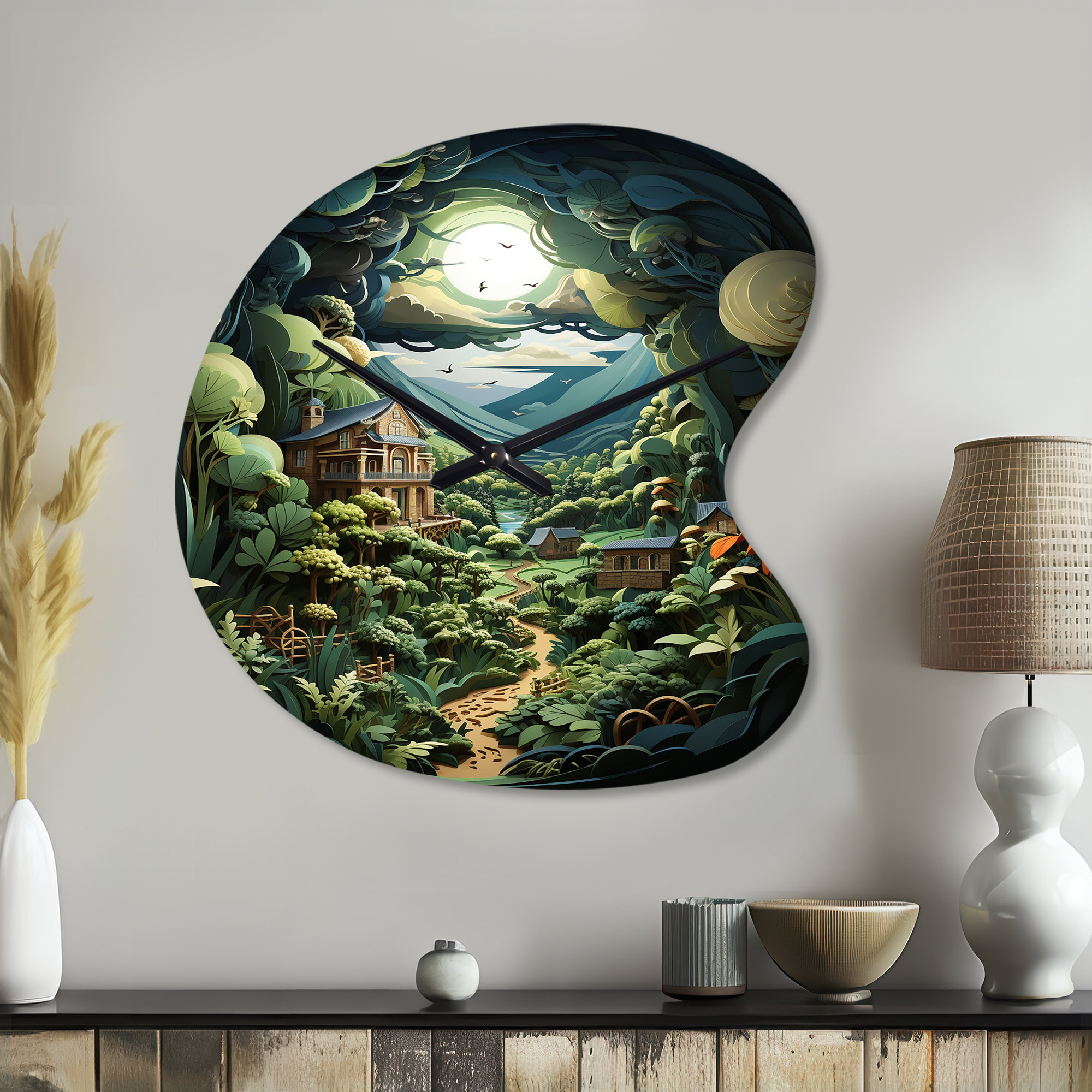 Design Art Barn Doors Open - Barn Irregular Shape Metal Wall Clock, Traditional Asymmetrical ...