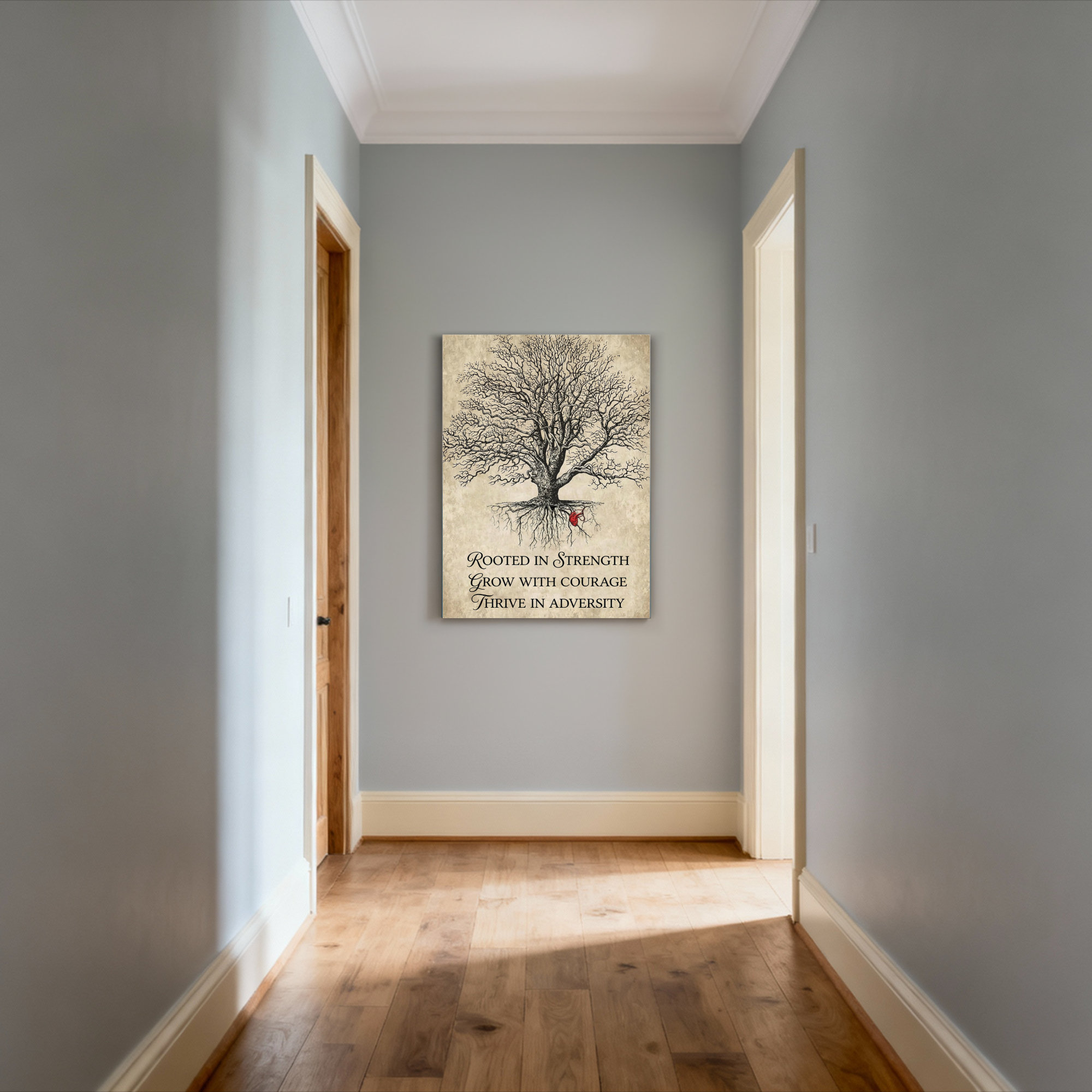 August Grove® Tree Roots And Red Bird Canvas Wrapped Wall Art Oil ...