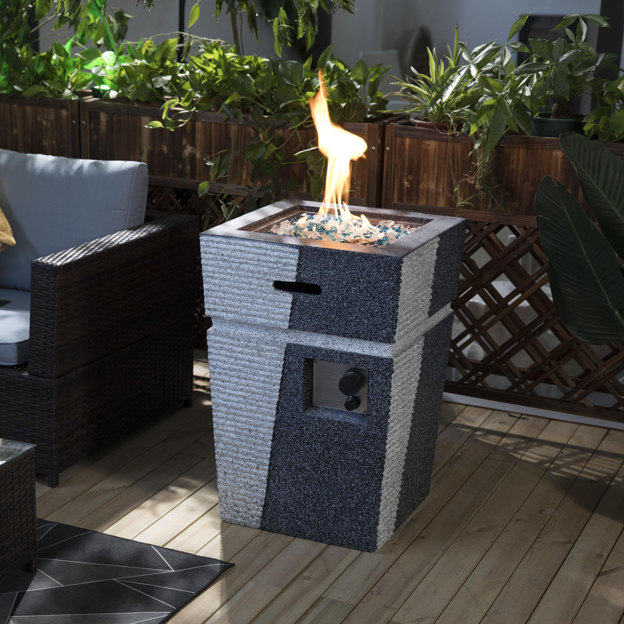 Brayden Studio Outdoor Concrete Fire Pit Column Propane Fire Pit Patio ...