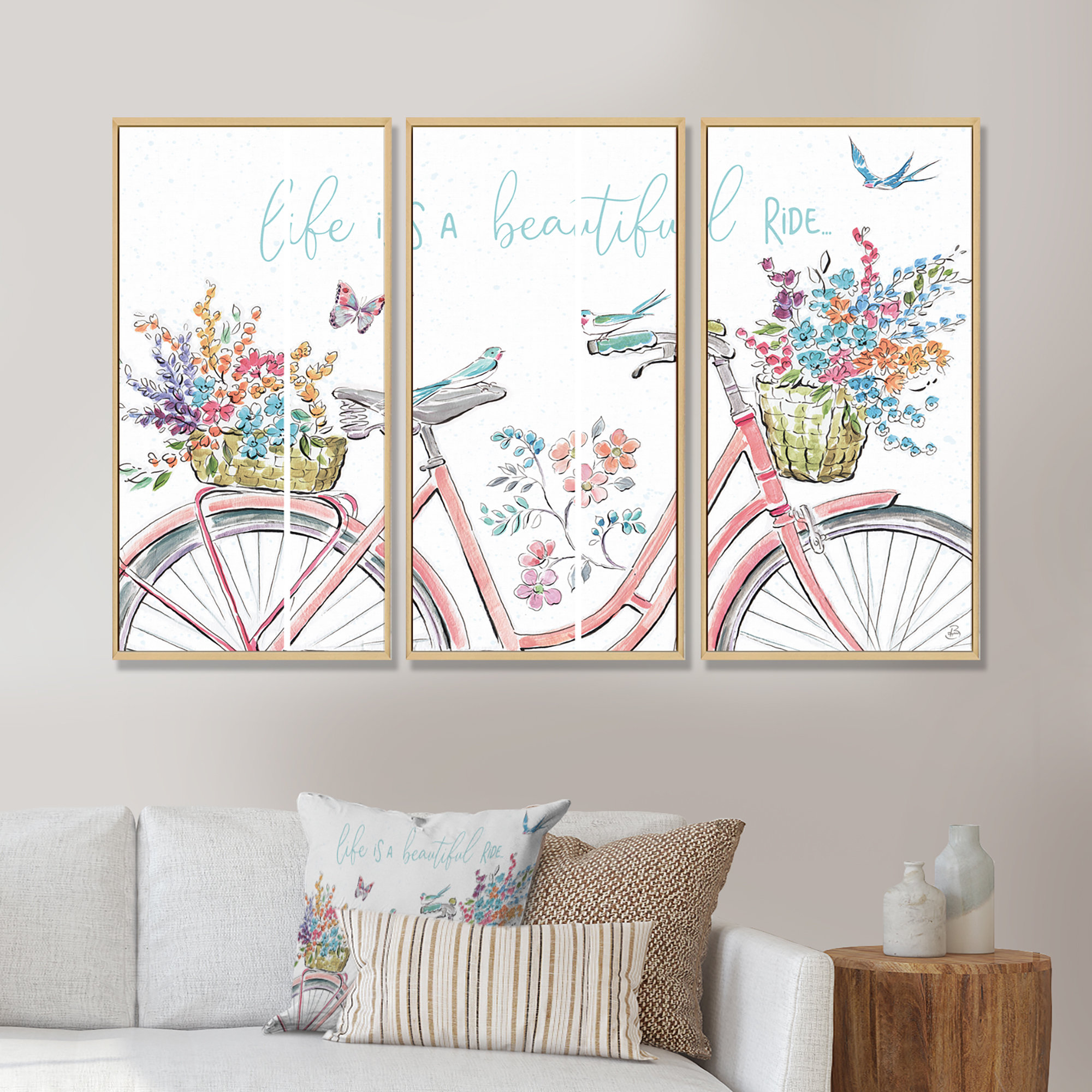 DesignArt " Spring Bike Bouquet " 3 - Pieces Painting Print - Wayfair ...